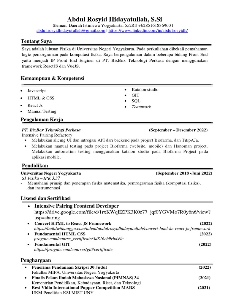 CV - Abdul Rosyid QA | PDF