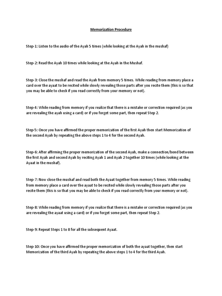 Memorization Hifz Procedure | PDF | Semitic Words And Phrases