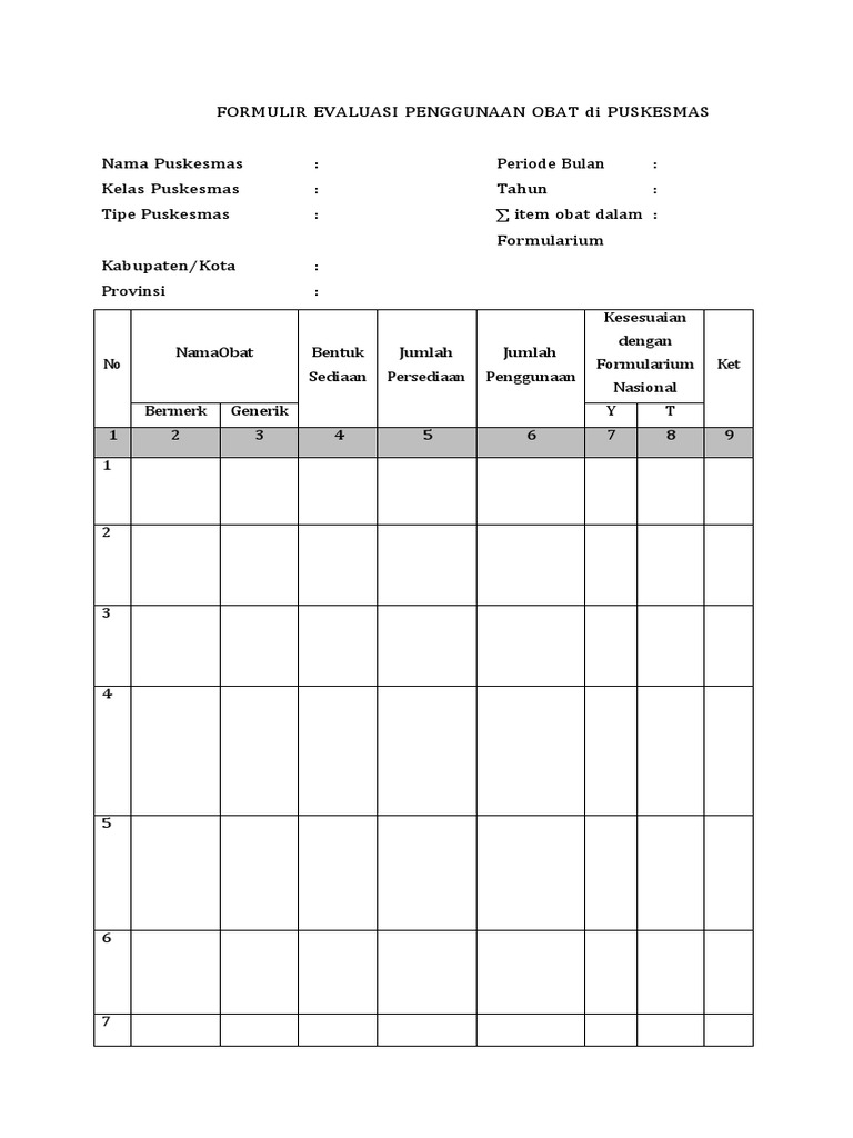FORMULIR EVALUASI PENGGUNAAN OBAT di PUSKESMAS | PDF