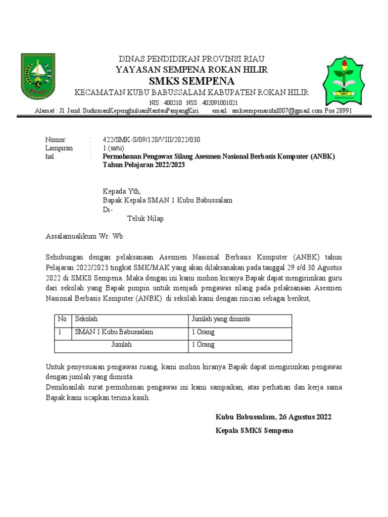 Surat Permohonan Pengawas Silang | PDF