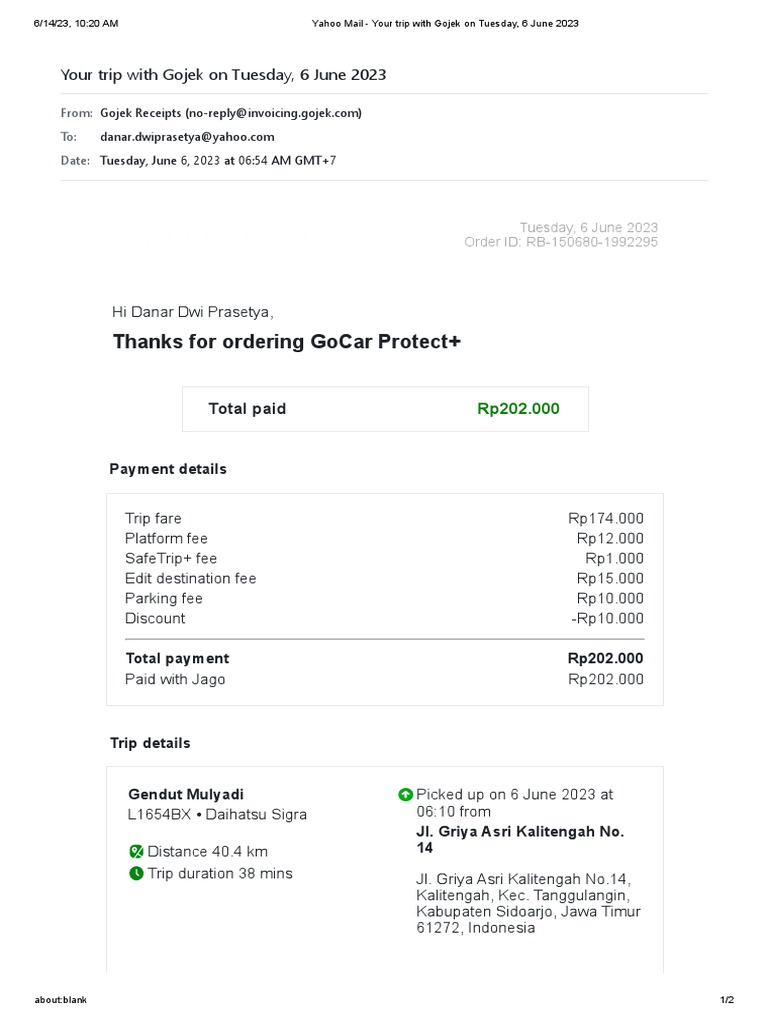 Gojek Trip Receipt Summary | PDF