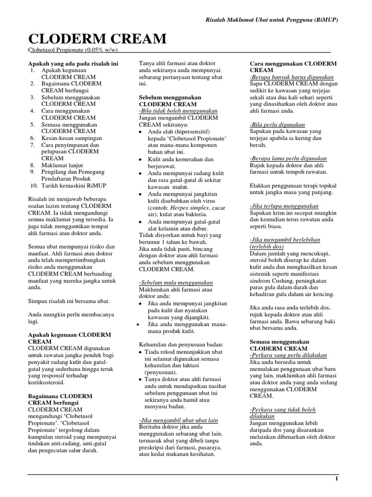 Cloderm Cream Clobetasol Propionate HOE PHARMACEUTICALS SDN. BHD ...