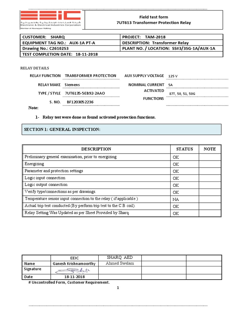 7UT Relay XFMR PROTECTION Relay | PDF | Relay | Transformer