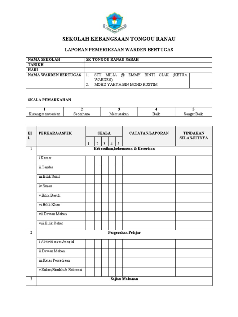 Format Laporan Warden | PDF