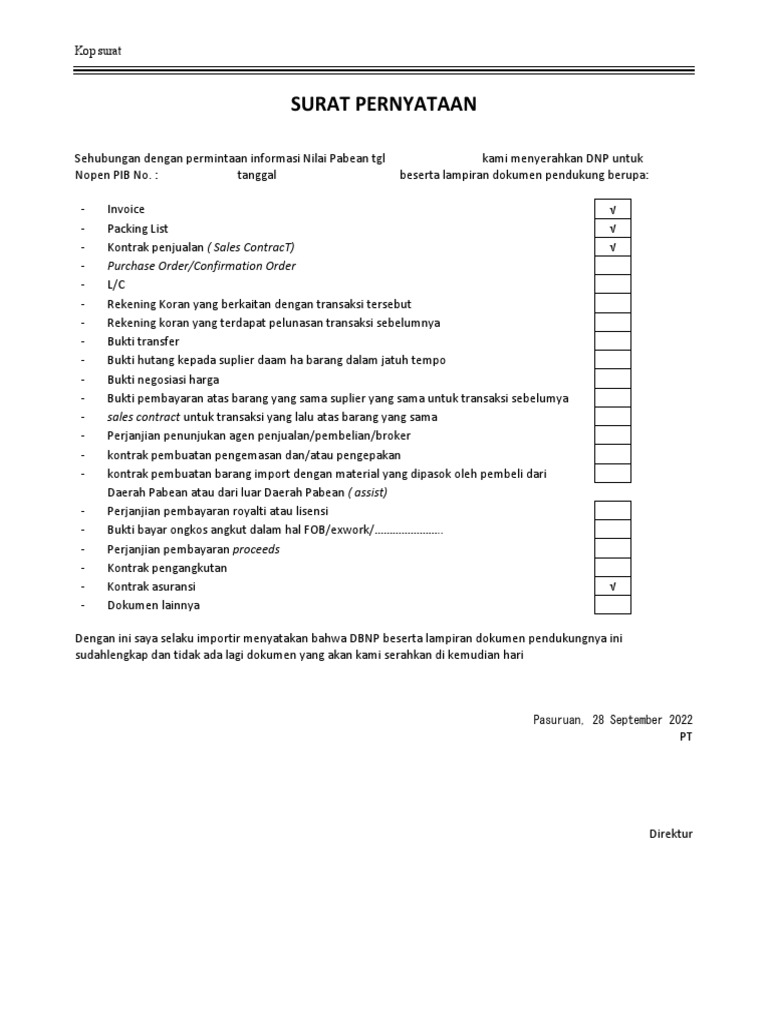 Contoh Surat Pernyataan DNP | PDF