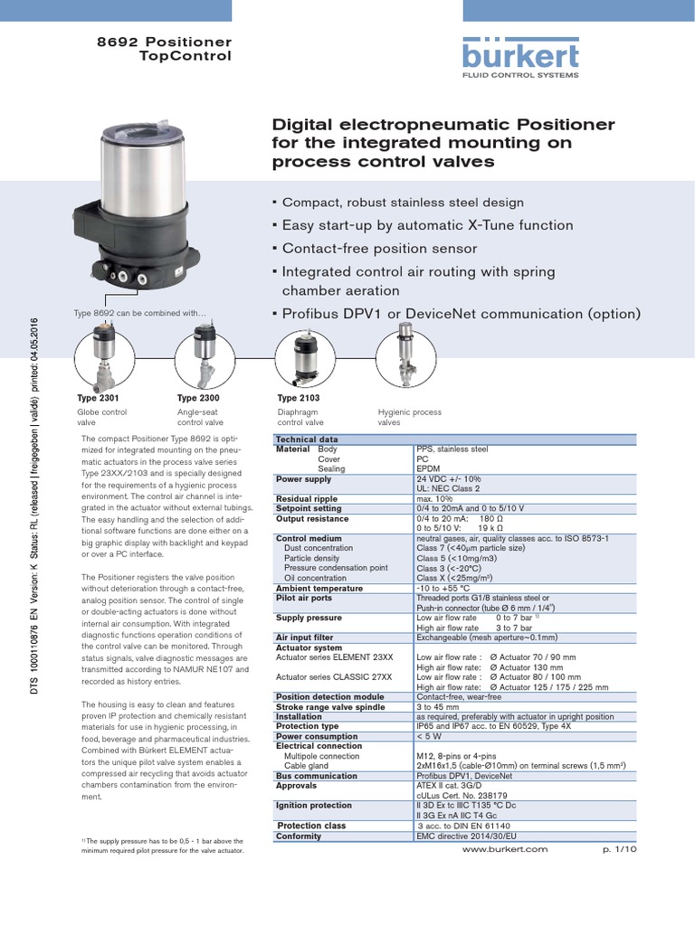 Burkert Type 8692 Positioner | PDF