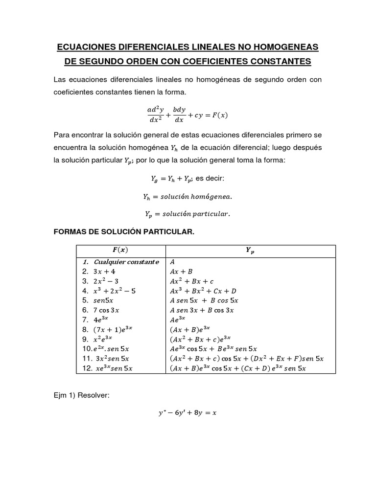 Tema 10 Ecuaciones Diferenciales Lineales No Homogeneas | PDF