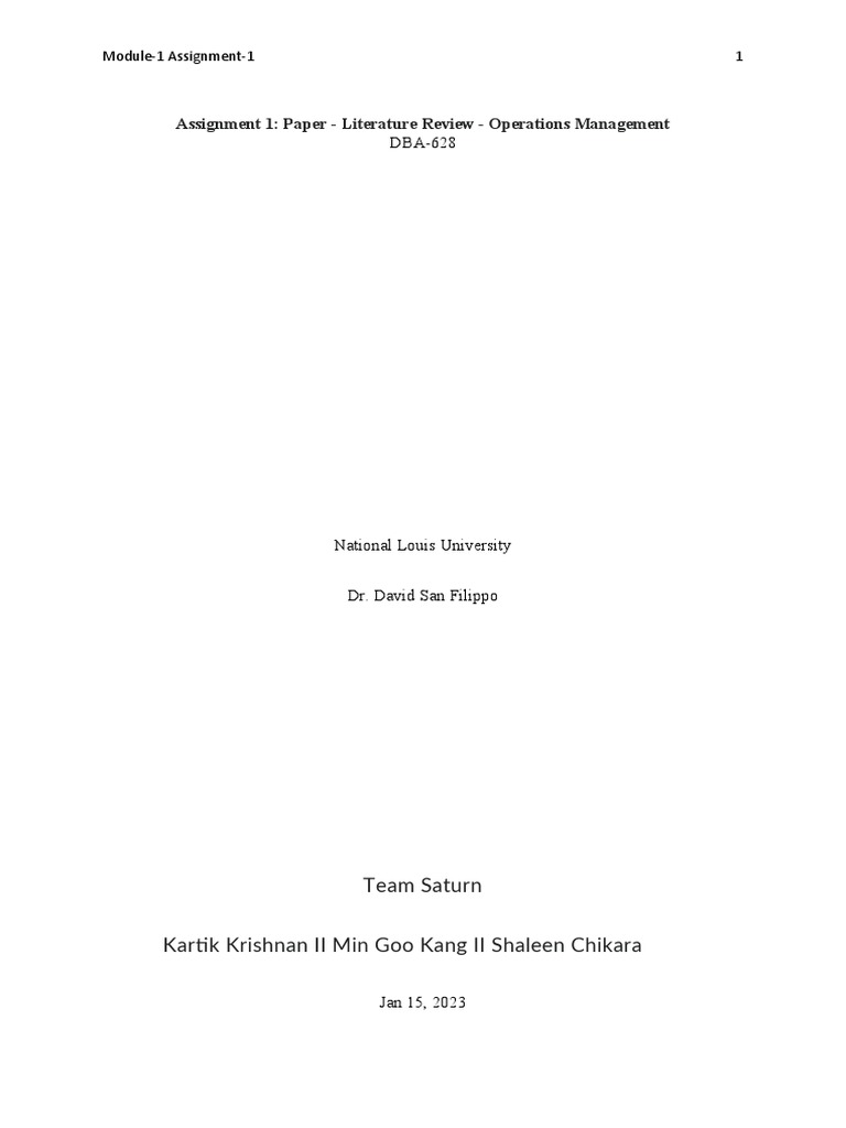 Assignment 1 - Paper - Literature Review - Operations Management | PDF ... Assignment 1 - Paper - Literature Review - Operations Management | PDF ...