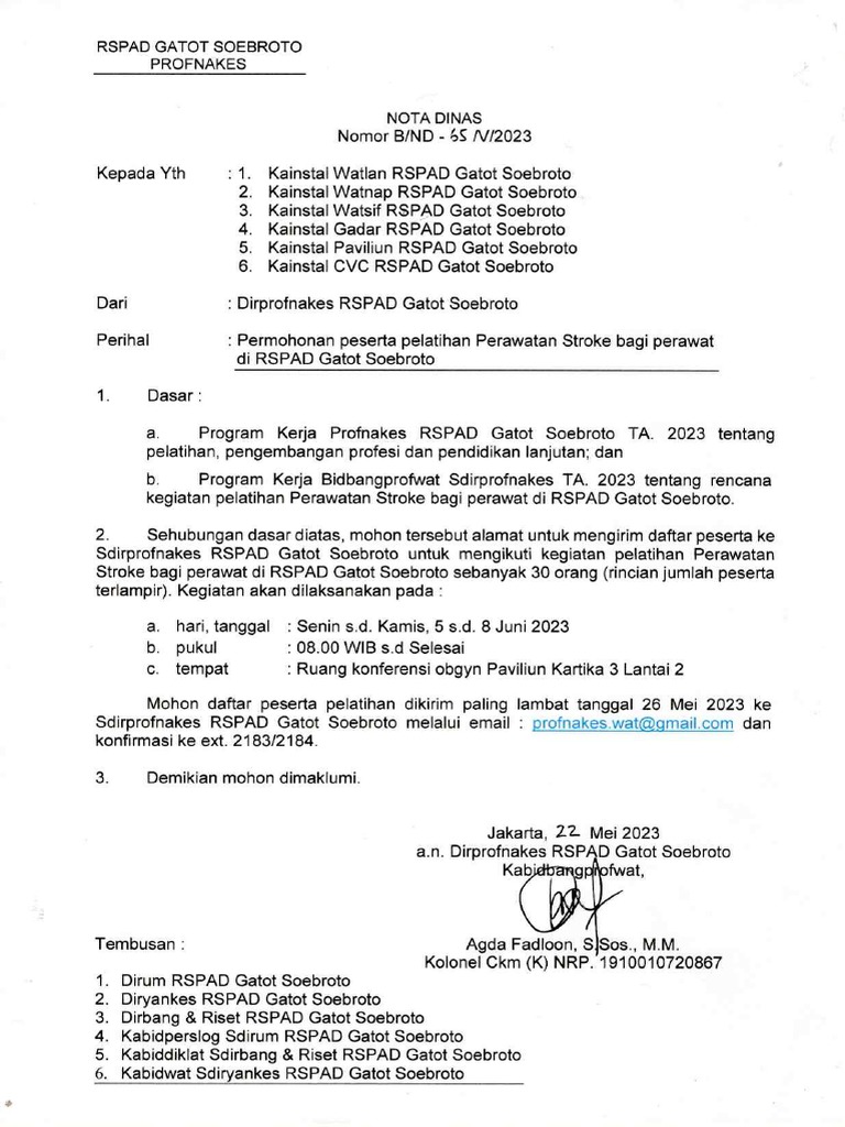 Nota Dinas Permintaan Peserta Stroke Fix | PDF