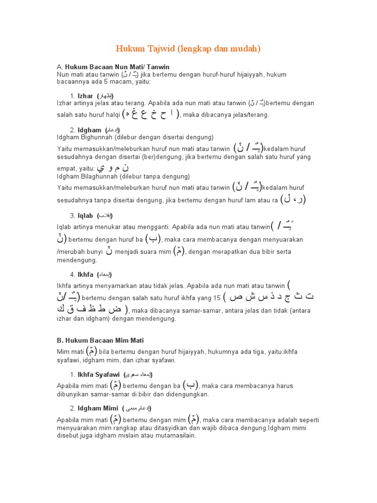 Hukum Tajwid Lengkap dan Mudah | PDF | Seni & Disiplin Bahasa | Puisi