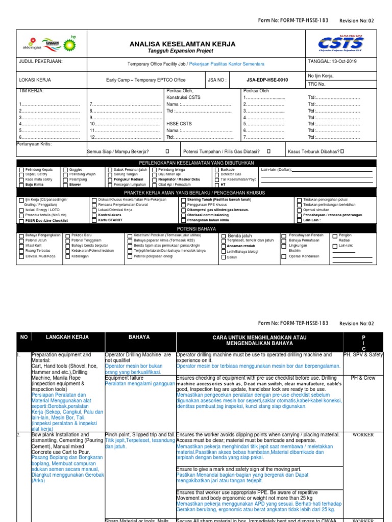 10_JSA Temporary Facility - Cold work 131019 | PDF