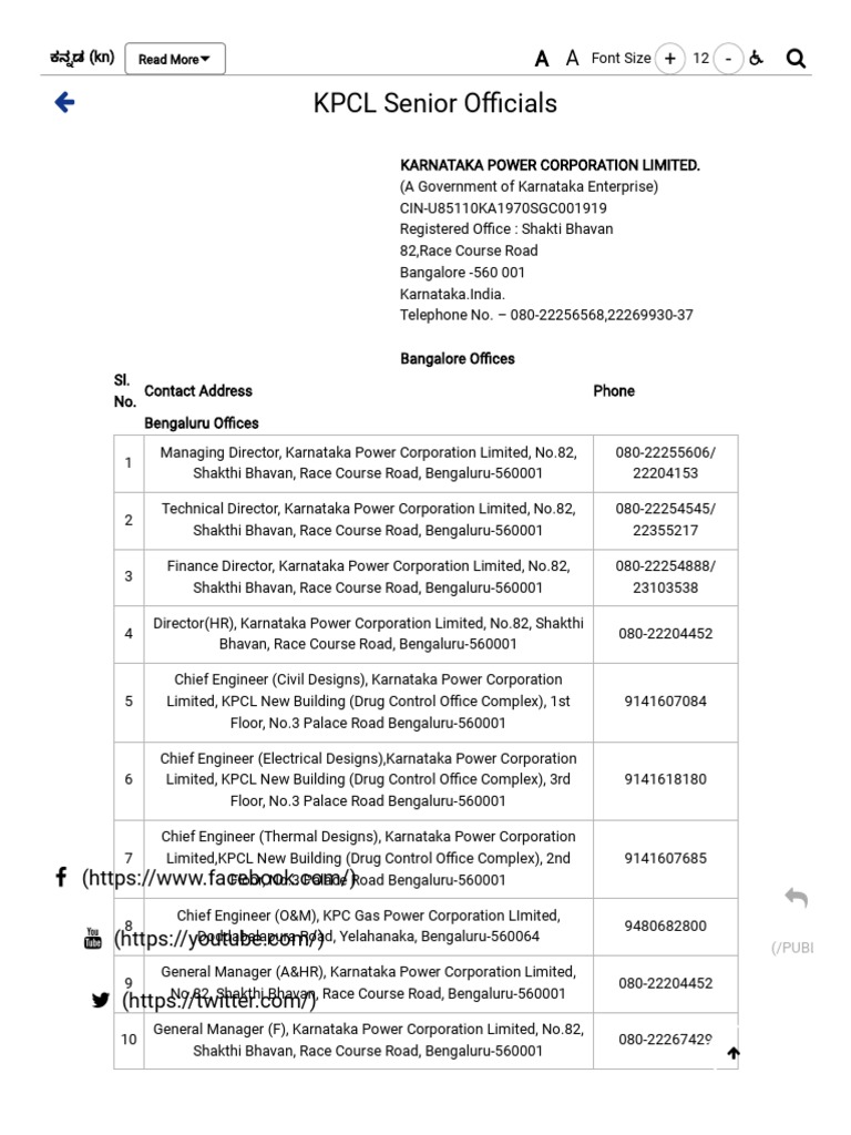 KPCL Senior Officials - Karnataka Power Corporation Limited | PDF