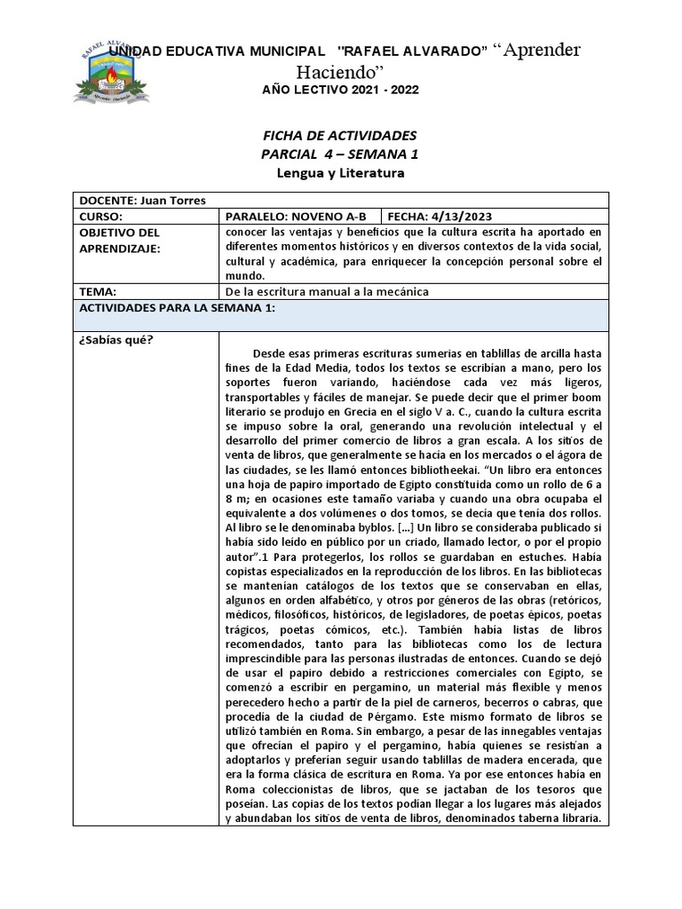 Ficha Act. Semanales | PDF