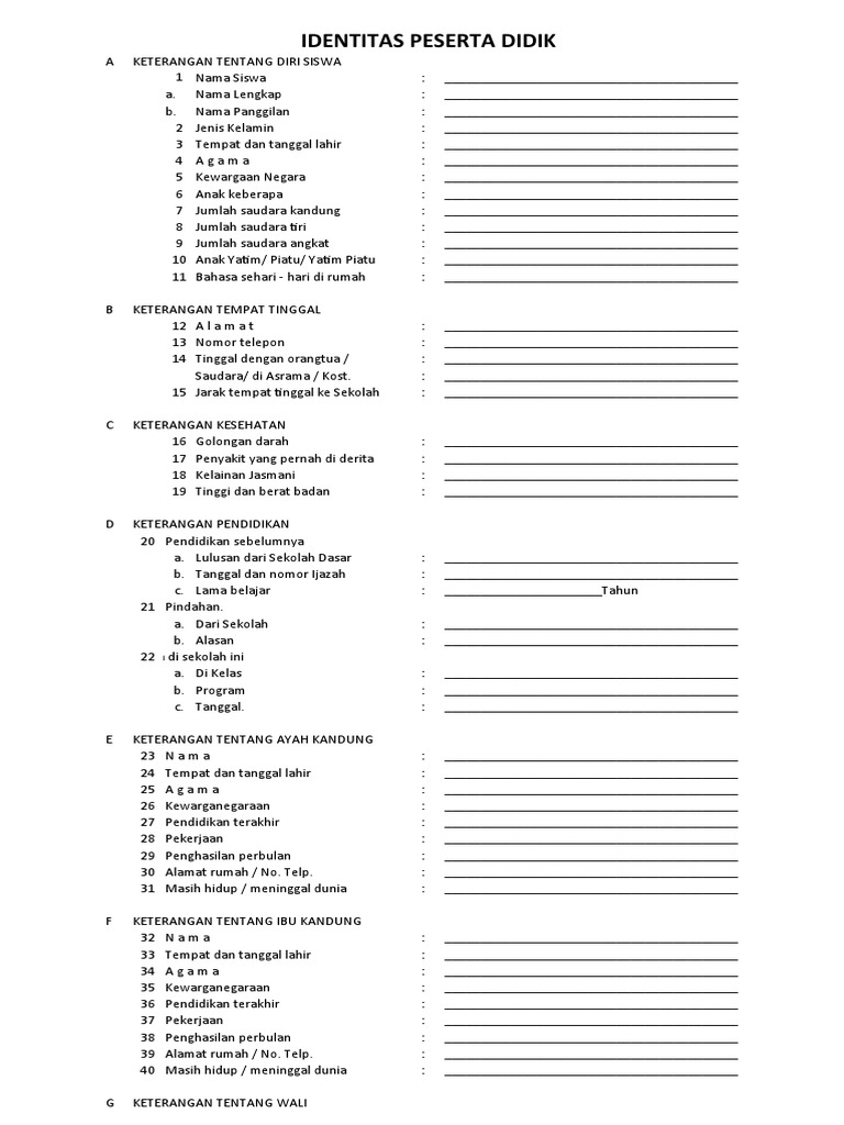 Blangko Identitas Siswa | PDF