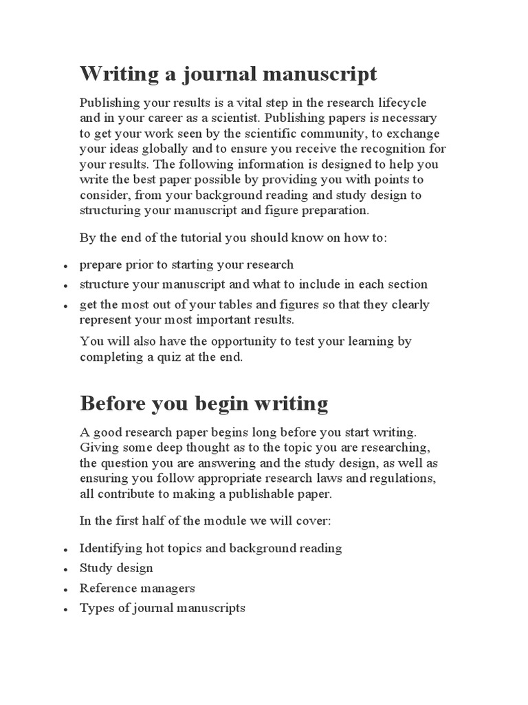 Writing A Journal Manuscript | PDF | Abstract (Summary) | Academic Journal