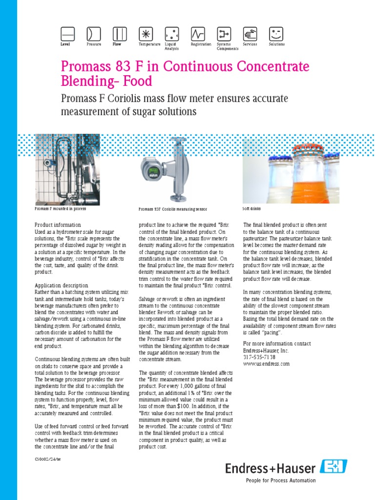 CS0602 Promass 83 Measures Concentrate in Sugars | PDF