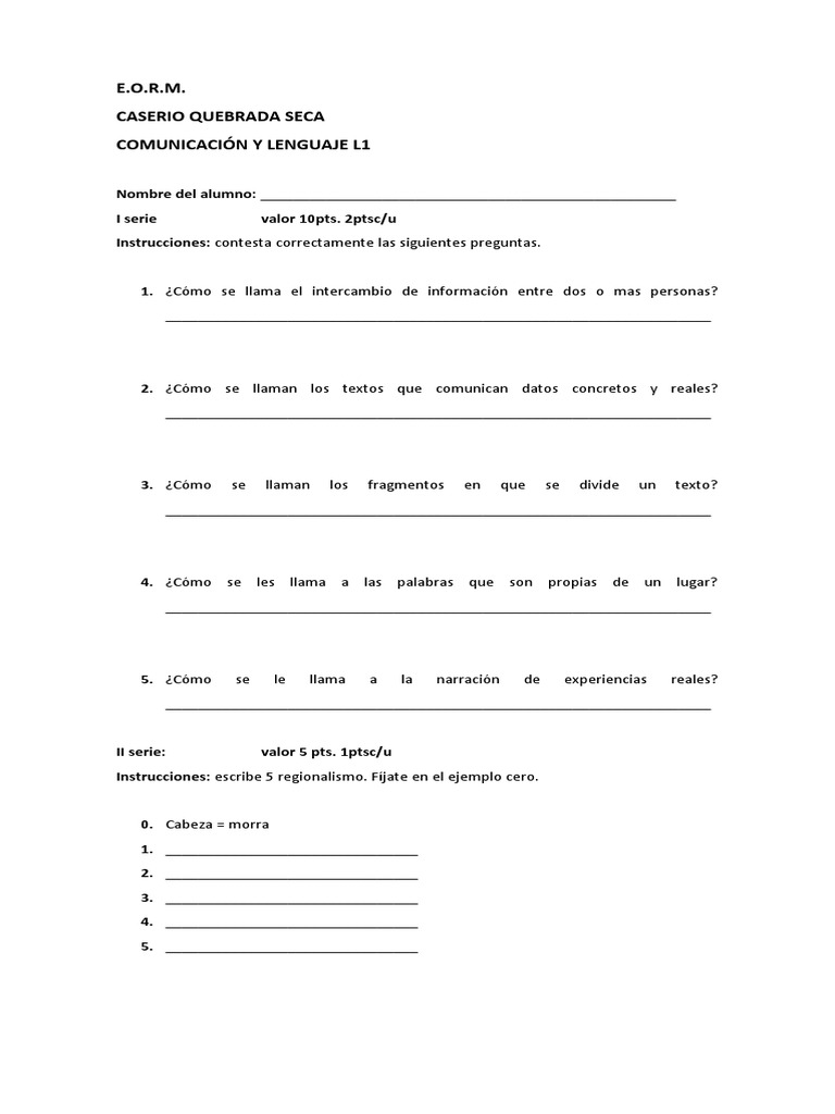 Hoja de Trabajo de Comunicación L1 | PDF