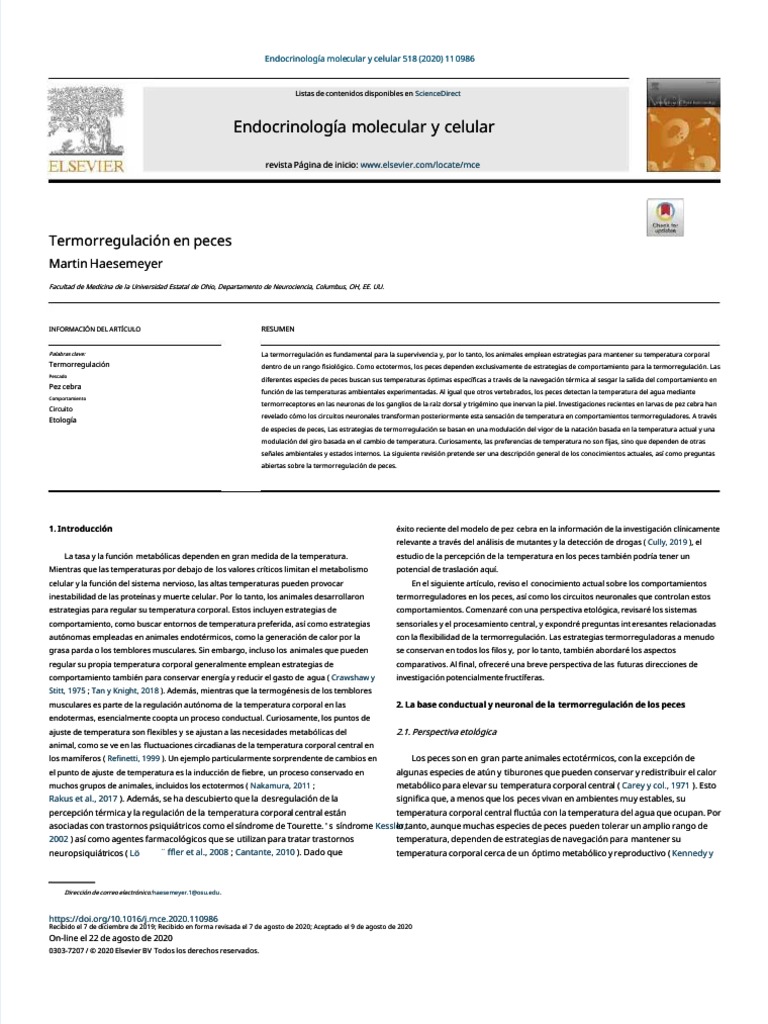 PDF Termoregulacion Pez Enes - Compress | PDF | Termorregulación | Pescado
