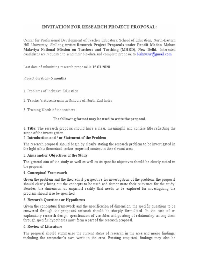 Invitation For Research Project Proposal | PDF | Methodology | Hypothesis