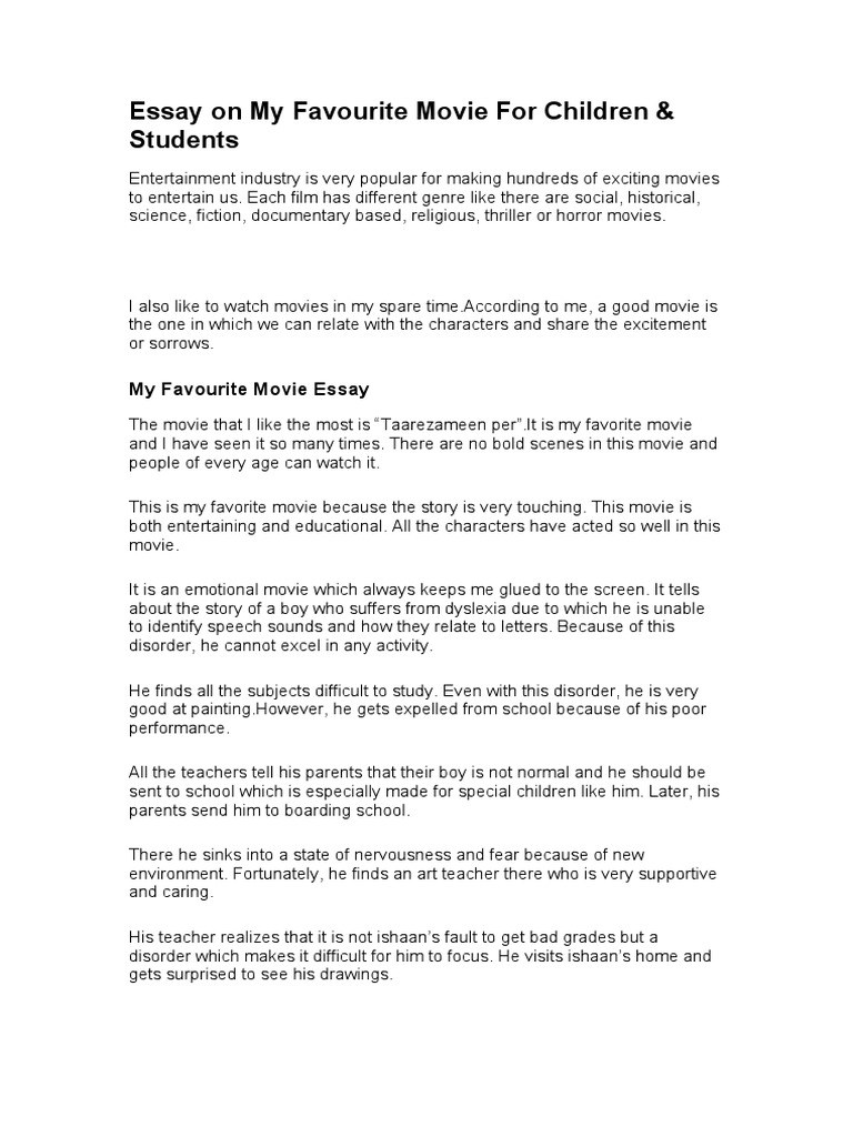 Essay on My Favourite Movie For Children | PDF | Teachers | Dyslexia