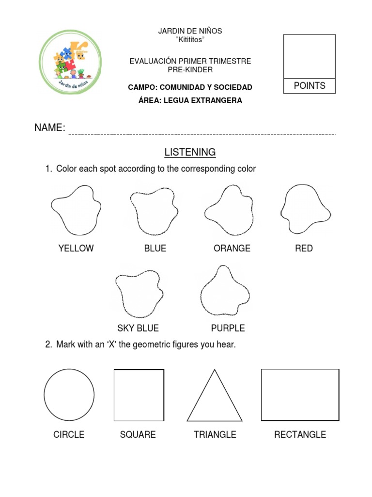 EVALUACION DE INGLES - MUTUAL PREKINDER | PDF