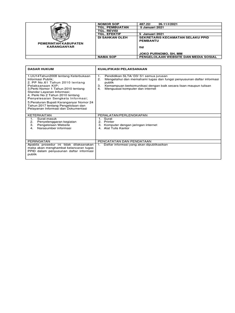 Sop Pengelolaan Website Dan Media Sosial | PDF