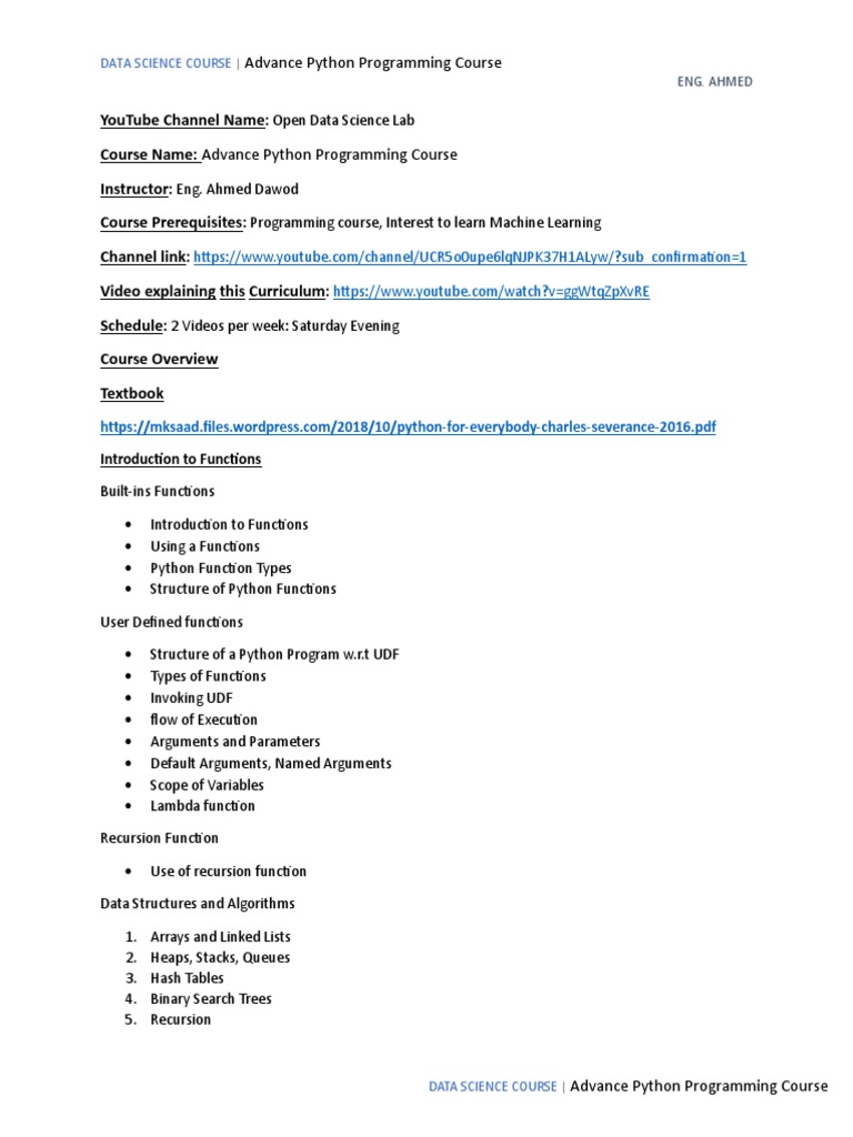 2 Data Science Course Advance Python Programming Course Pdf Parameter Computer