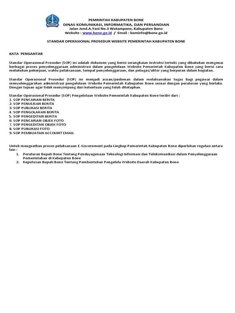 Sop Website Kabupaten Bone | PDF