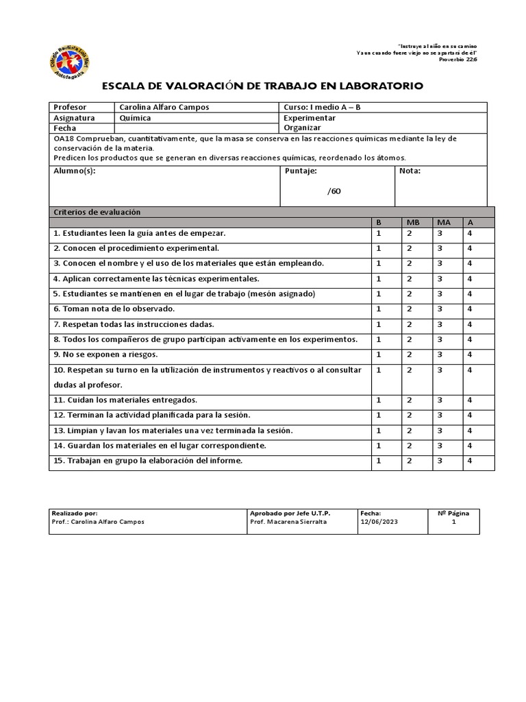 Escala de Valoración de Trabajo en Laboratorio | PDF