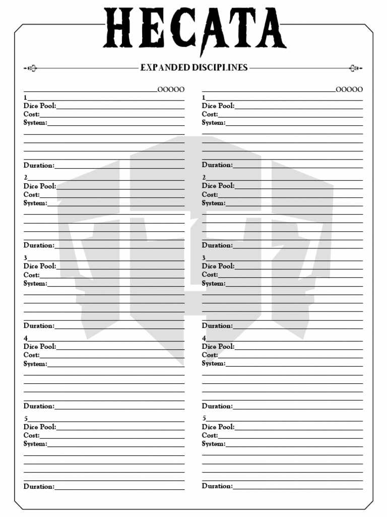 Vampire 5thedition Minimalist ExpandedDisciplinesSheet Hecata ...