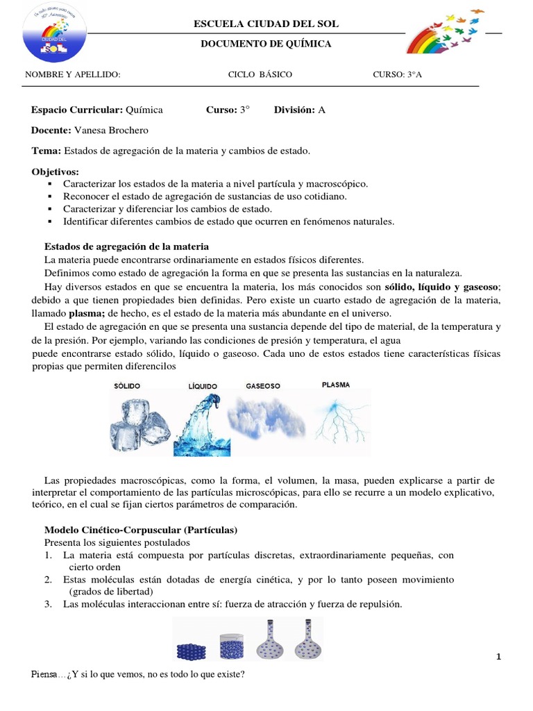 Estados de Agregación de La Materia y Cambios de Estado - Química - 3°A ...
