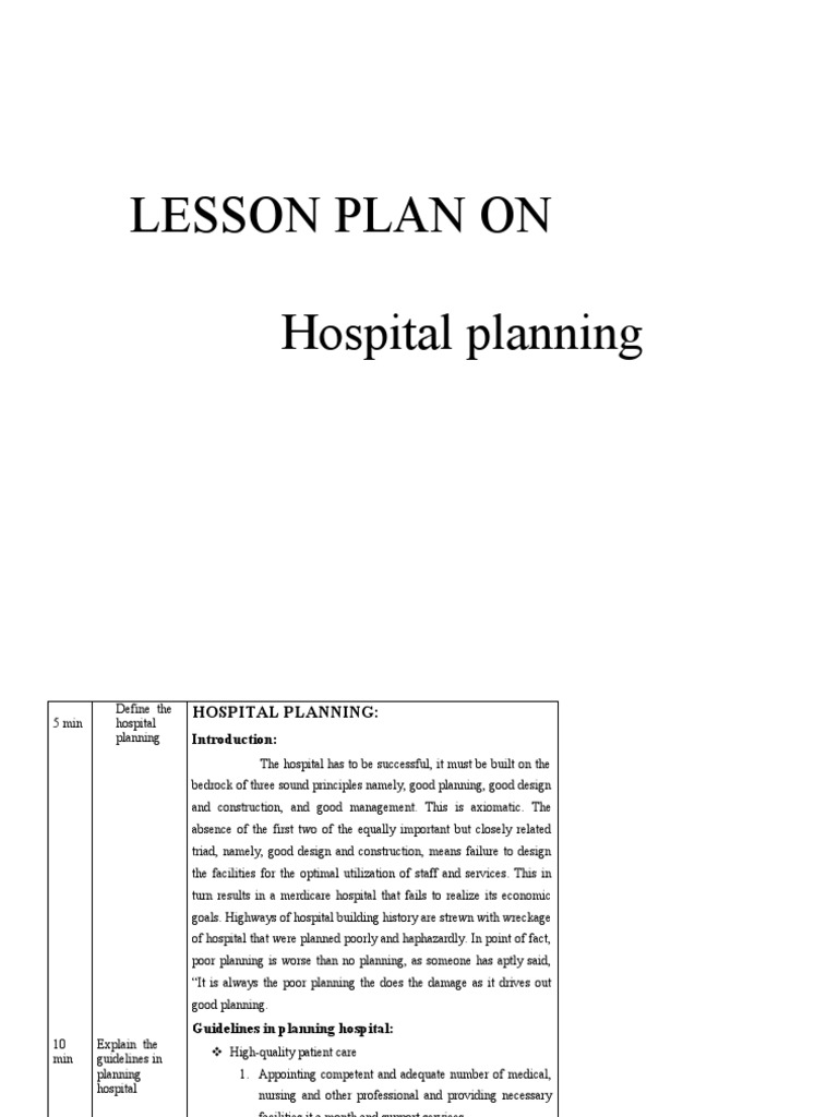 Lesson Plan On Hospital Planning | PDF | Hospital | Psychiatry