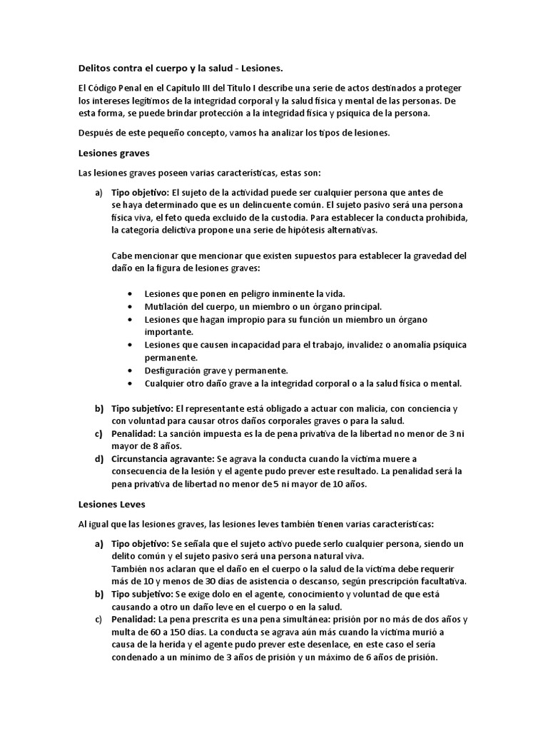 Delitos Contra El Cuerpo y La Salud | PDF