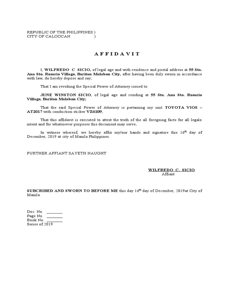 Affidavit of revocation | PDF