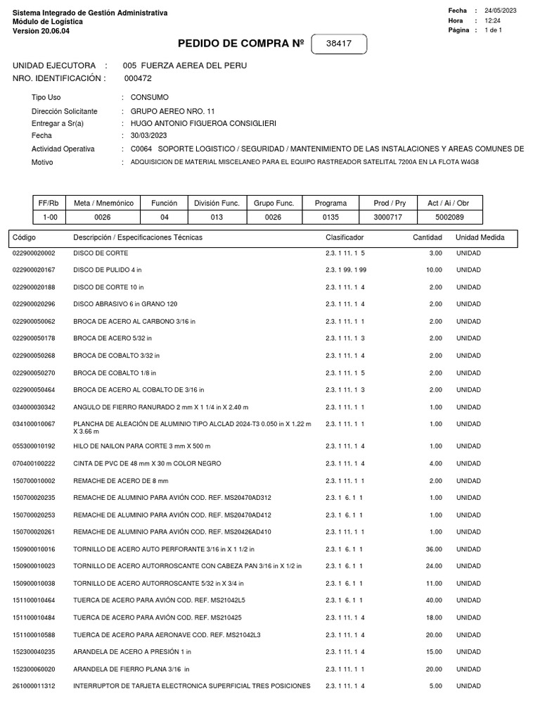 Pedido Satelite 38417 Ult | PDF | Ingeniería de Edificación | Materiales