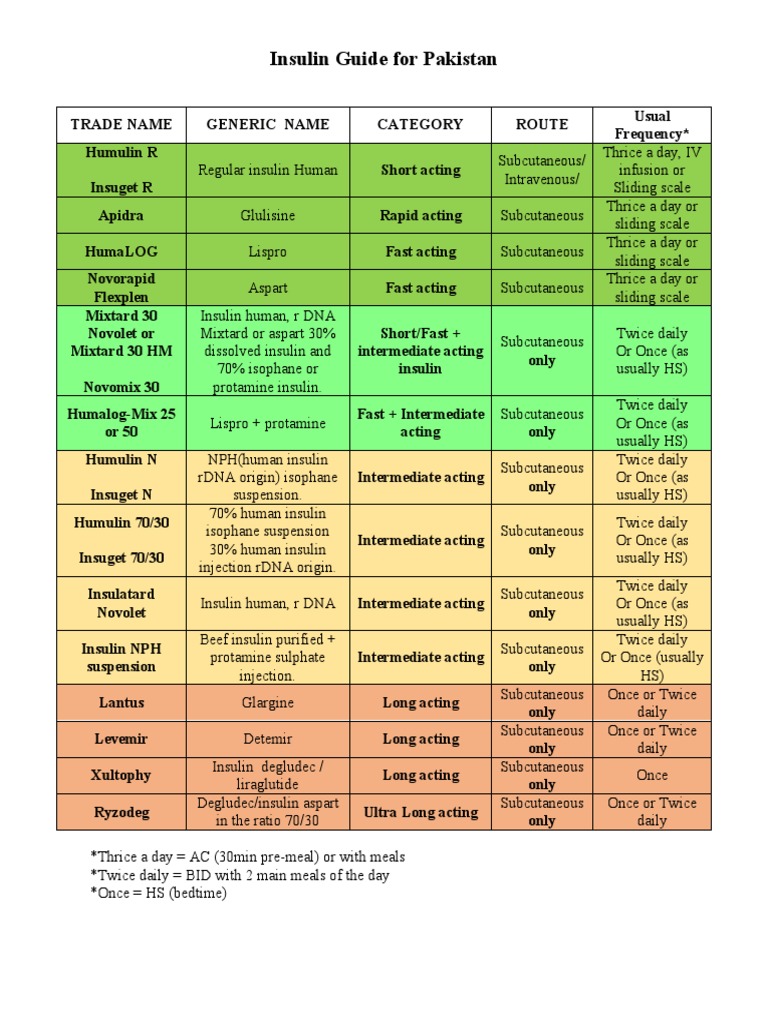 Insulin Guide (Type, Route, Dose) | PDF