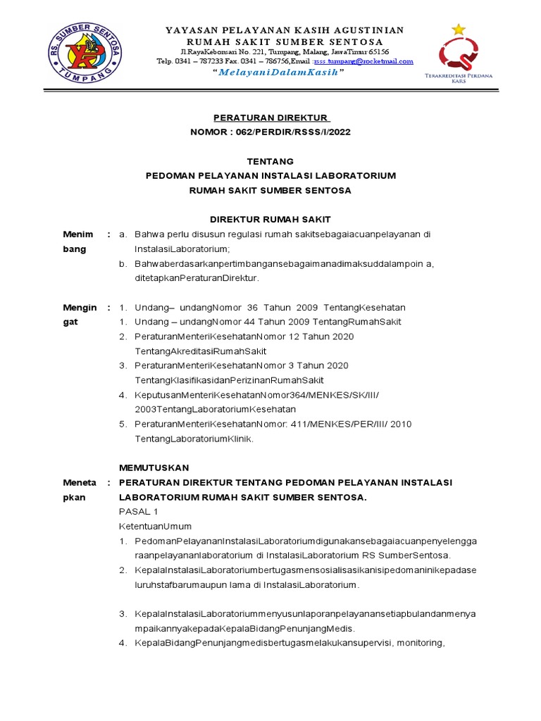PERDIR 062 - Pedoman Pelayanan Lab | PDF | Wellness | Science & Mathematics