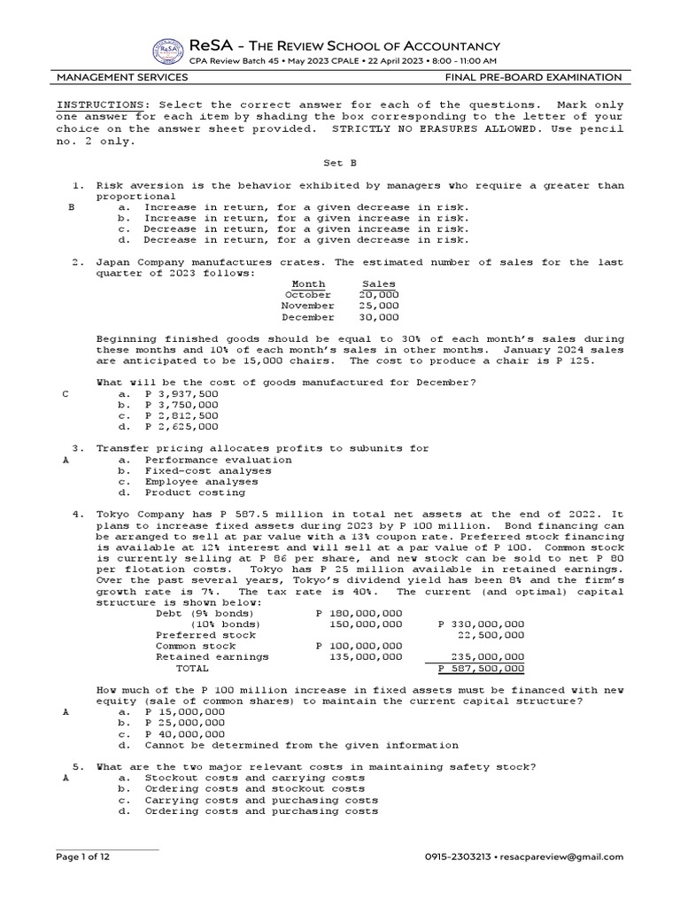 ReSA B45 MS Final PB Exam Questions Answers Solutions | PDF