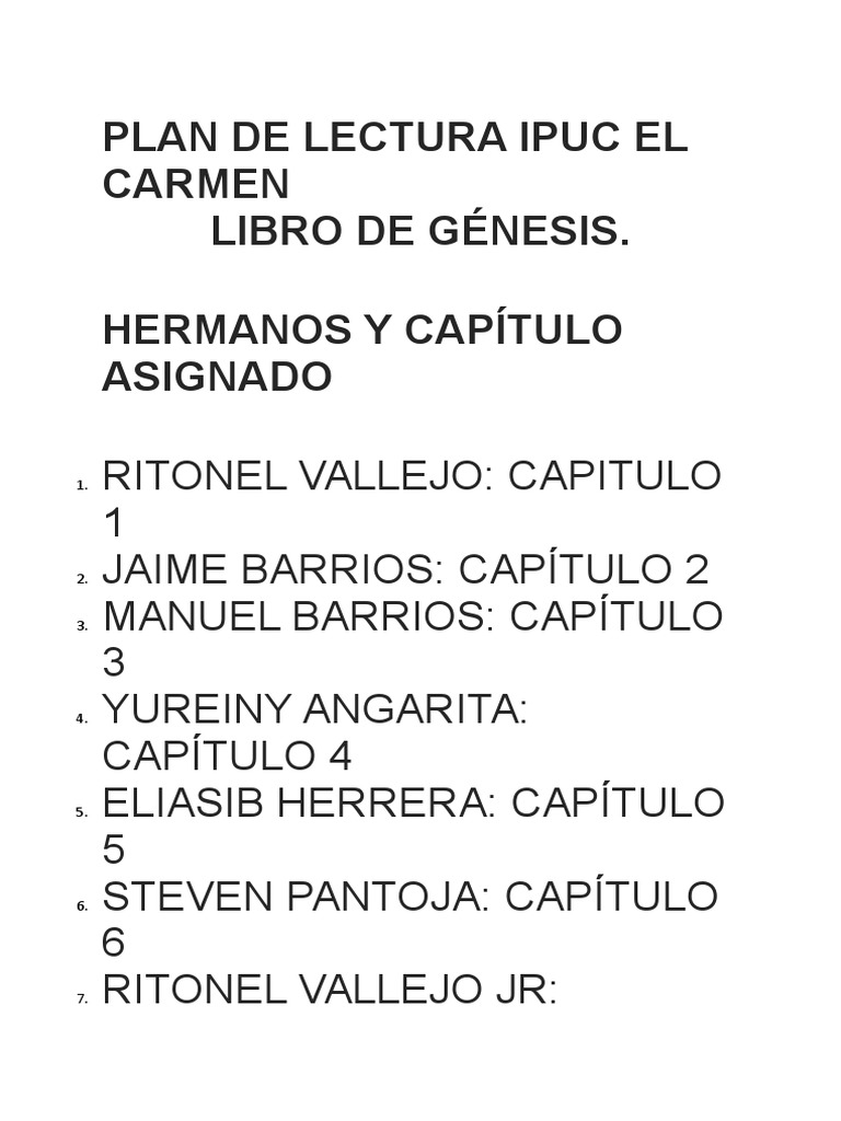 Plan de Lectura Ipuc El Carmen | PDF