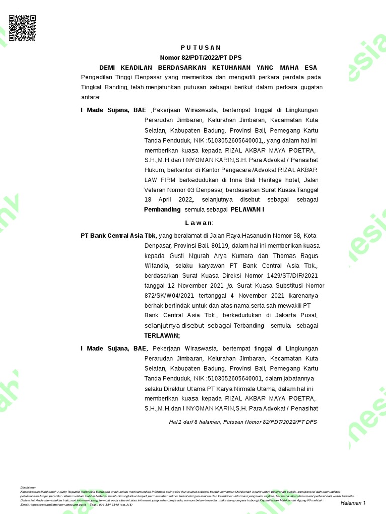 Putusan 82 PDT 2022 PT Dps 20230613215059 | PDF