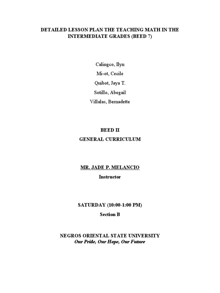 Detailed Lesson Plan The Teaching Math in The Intermediate Grades | PDF