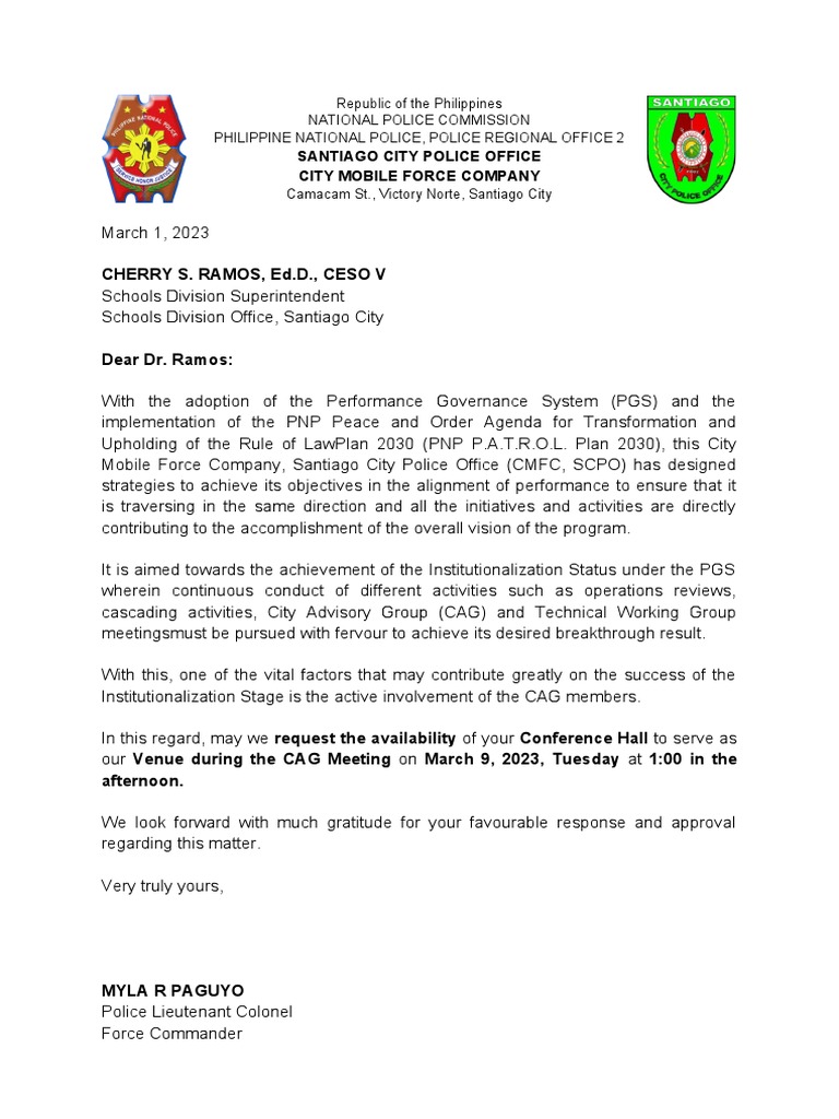 Request Letter To DEPED Re Conference Hall | PDF
