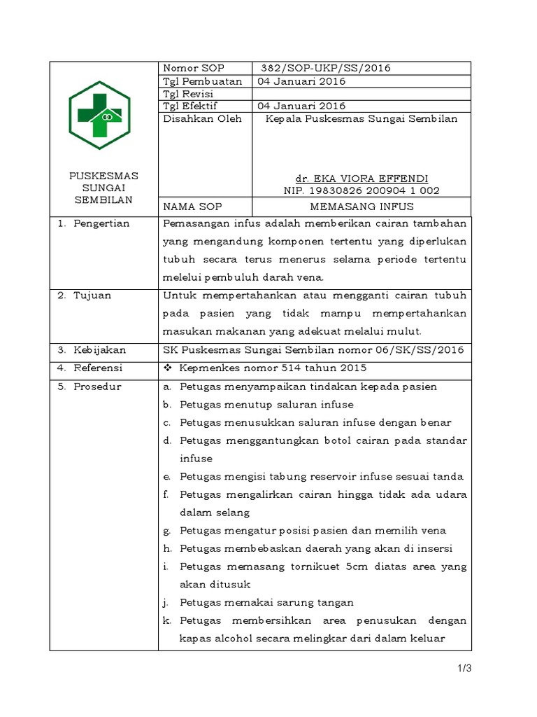 7.2.1.D Spo Pemasangan Infus | PDF | Sains & Matematika