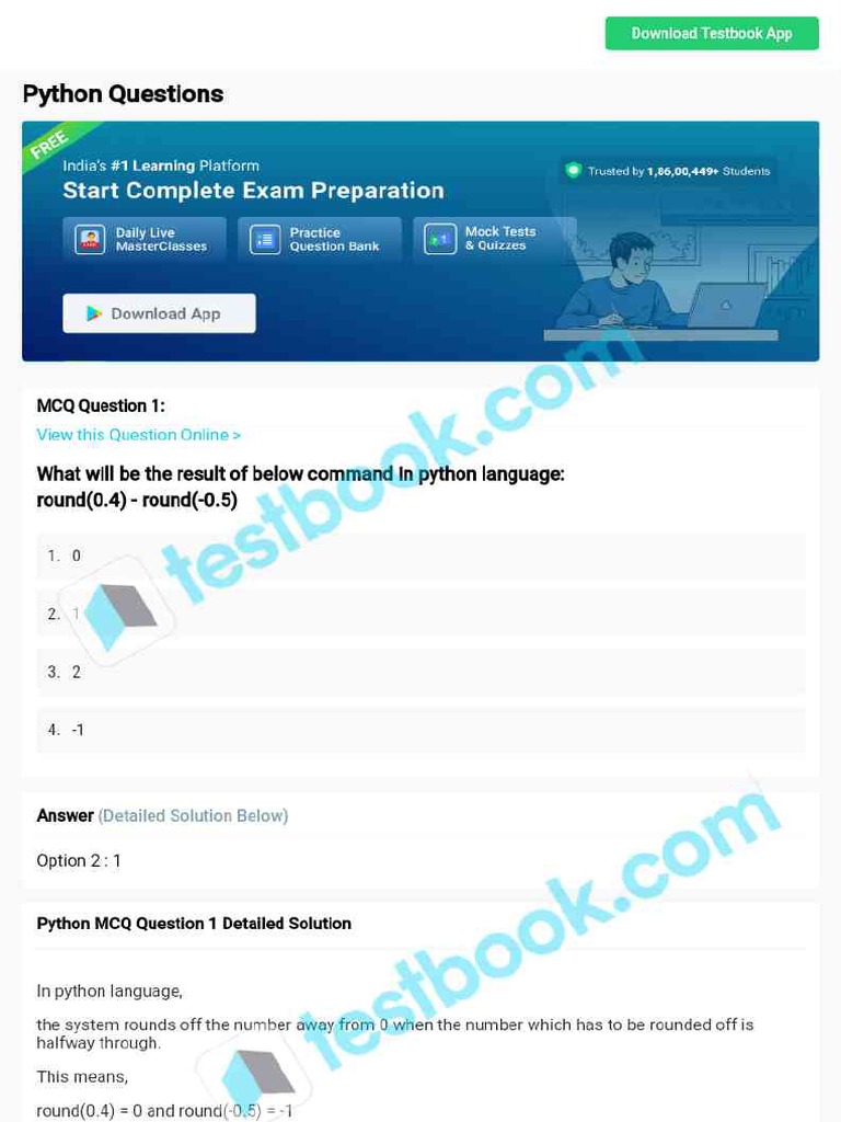 MCQ On Python 5eea6a1139140f30f369ebae | PDF