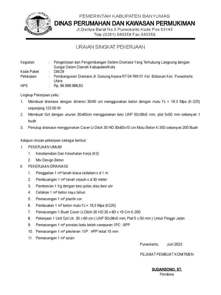 URAIAN SINGKAT PEKERJAAN (DM-29) | PDF