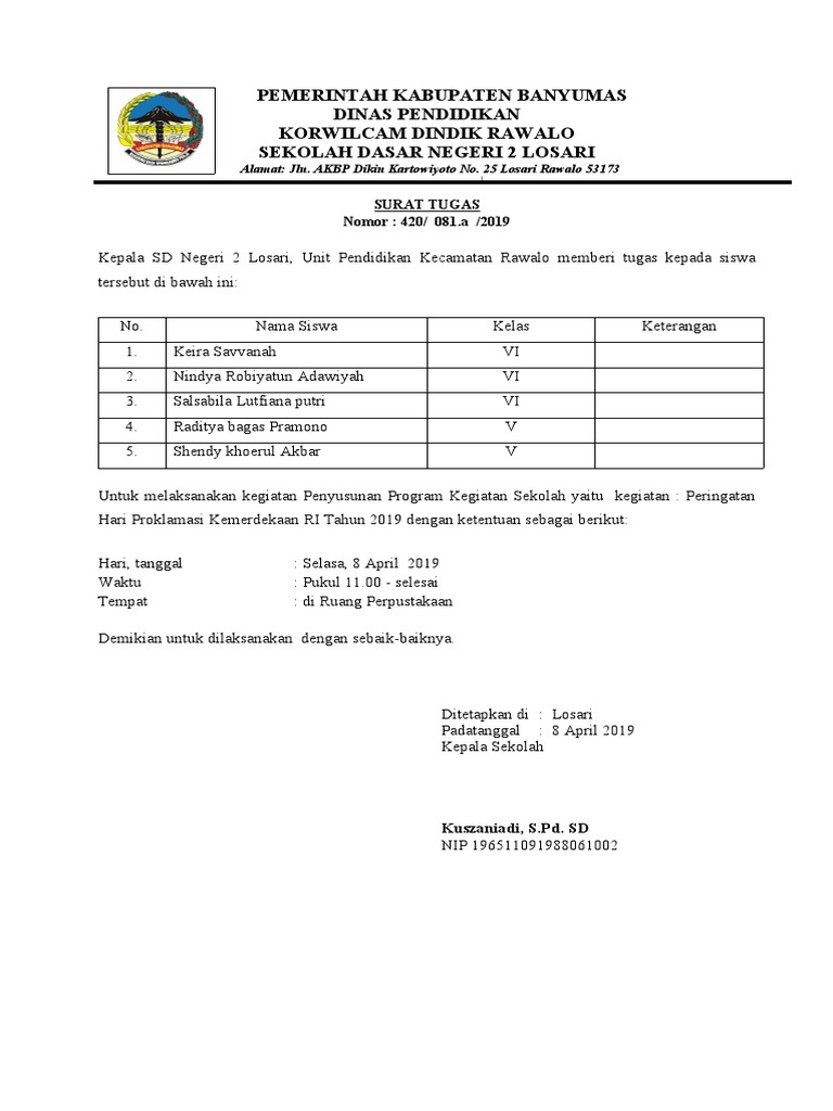 Surat Tugas Penyusunan Program Sekolah | PDF