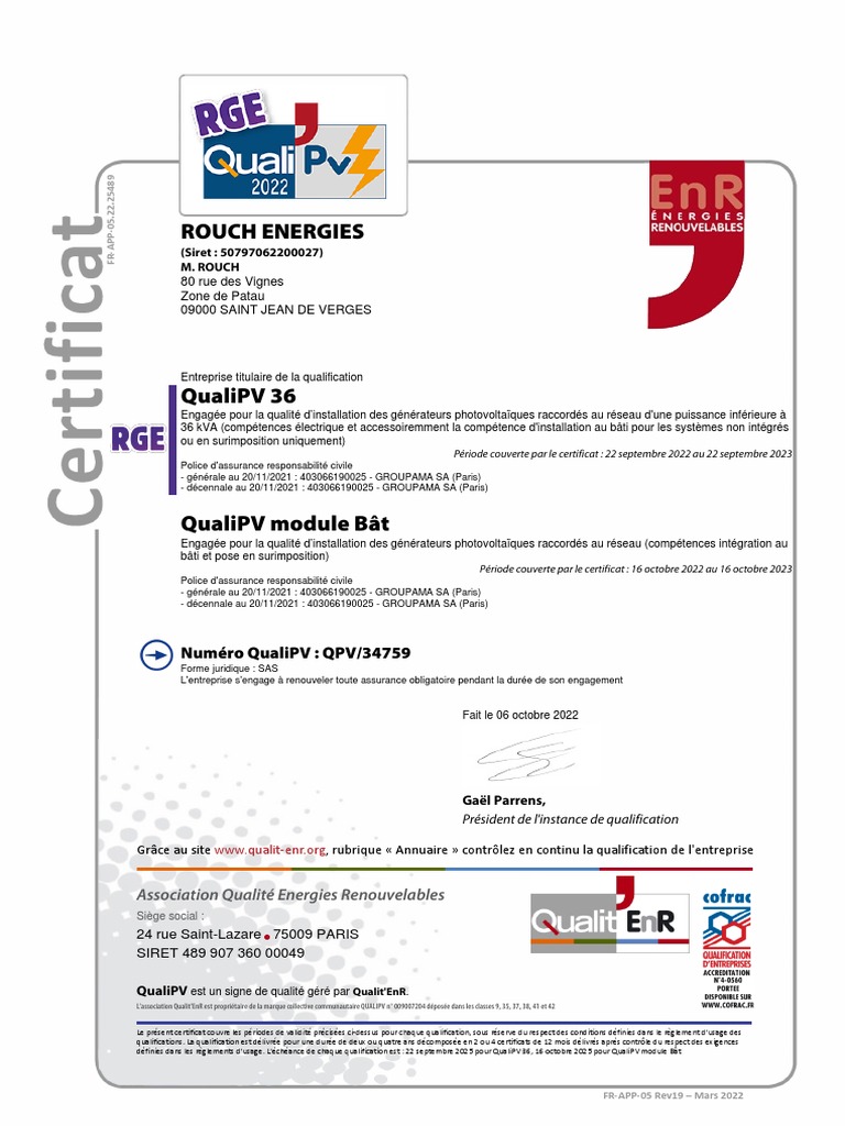 Qualipv 36 Et Bat 2022 2023 Rouchenergies 34759 | PDF