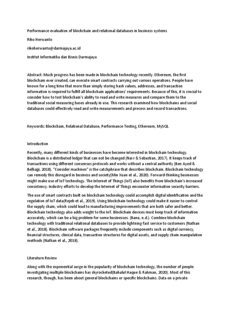 Performance Evaluation Of Blockchain And Relational Databases In
