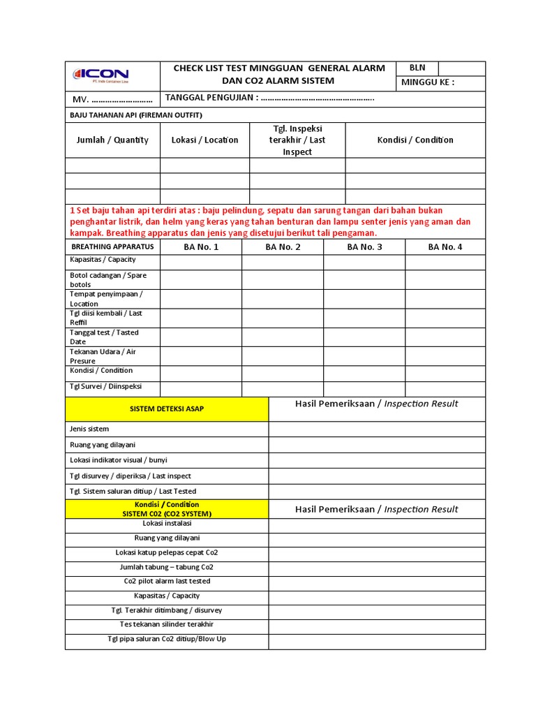 Cek List Mingguan Test Ga Dan Co2 | PDF