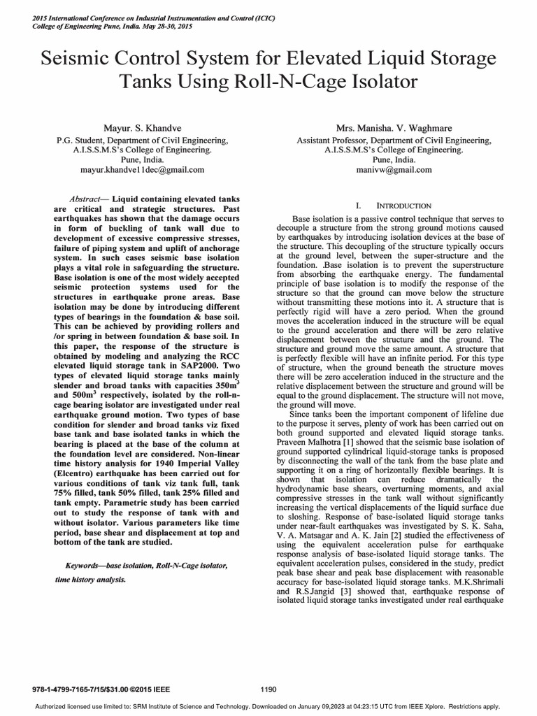 Seismic Control System For Elevated Liquid Storage Tanks Using Roll-N ...